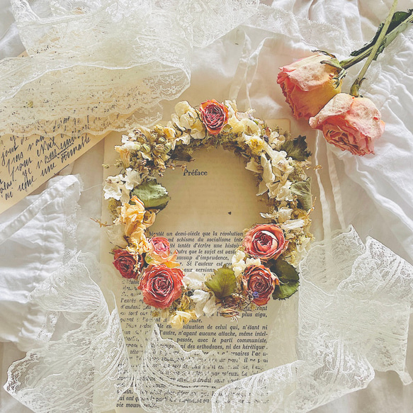 ラッピング無料 長さ15㎝【母の日ギフト】春のハーブと薔薇のドライフラワーリース フレンチカントリーインテリア(118) ドライフラワー ...