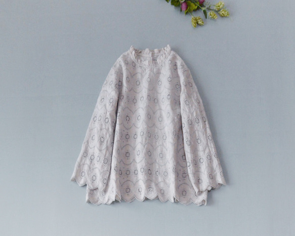 リネン100％スカラップ総刺繍大人可愛い長袖トップス♪ ブラウス Tomoki 通販 19210226｜Creema(クリーマ)