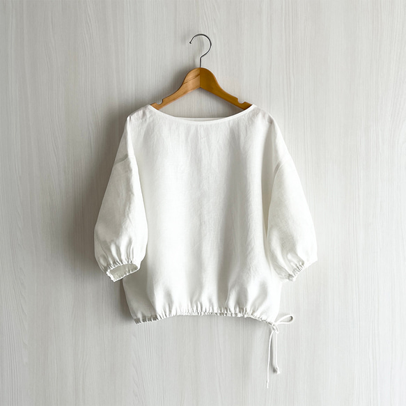 クロップド丈パフ袖ボートネック5分袖丈プルオーバー_リネン100%_White ブラウス NICO 通販 19210706｜Creema(クリーマ)