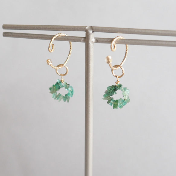 14kgf/5月誕生石 エメラルド まる チャーム 痛くない イヤリング ピアス 小さめ 上品 ギフト イヤリング・ノンホールピアス i.f(いふ) 通販 19210774｜Creema(クリーマ)