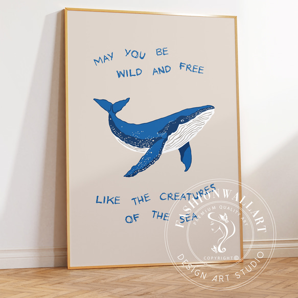 アートポスター クジライラスト英字メッセージ 海の生き物 北欧ミニマルモダン 6583 写真・グラフィック Fashion Wall Art ...
