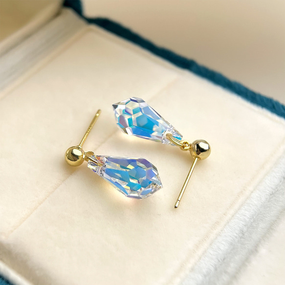 透明感きらめく｜カットクリスタルのしずくピアス（シルバー925ポスト／14kgf）｜夏の軽やかアクセサリー ピアス（スタッド・一粒） Lumielle 通販 19224213｜Creema(クリーマ)