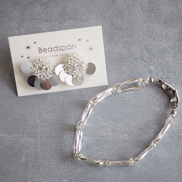 Beadspan round 粒々 シルバーピアス/イヤリング + ビーズチェーンブレスレット シルバー セット【受注】 ブレスレット Beadspan 通販 19227312｜Creema ...