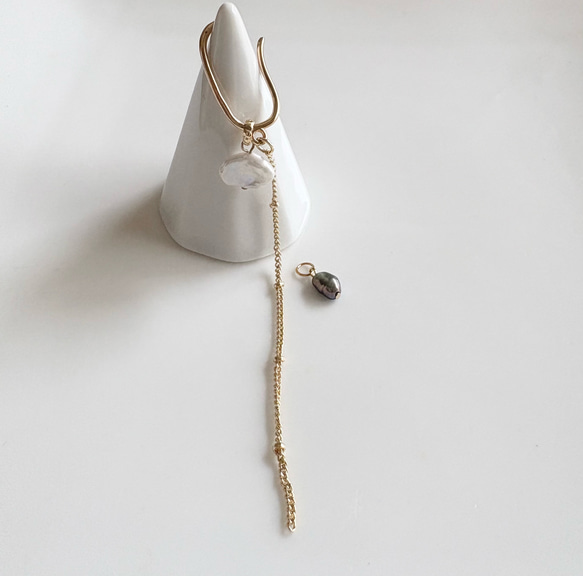 14kgf ドットチェーンイヤーカフ 取り外しできる2つのバロック付き （片耳） イヤーカフ miracoro 通販 19247514｜Creema(クリーマ)