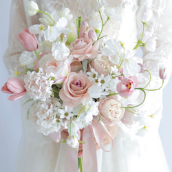 【再販受注】ふんわりエレガント/ナチュラル/エアリーブーケ/ウエディングブーケ/高品質造花/アーティフィシャルフラワー ブーケ SARIE ...