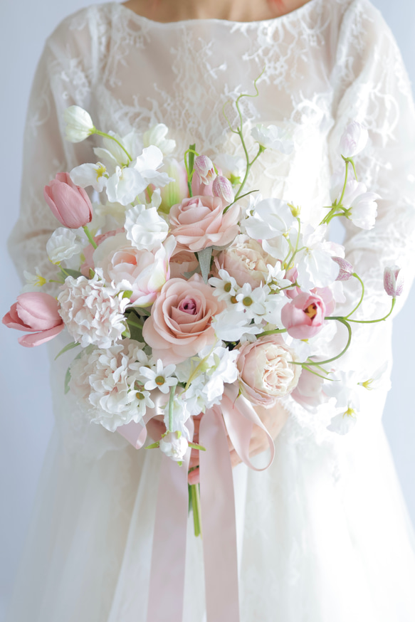 【再販受注】ふんわりエレガント/ナチュラル/エアリーブーケ/ウエディングブーケ/高品質造花/アーティフィシャルフラワー ブーケ SARIE ...