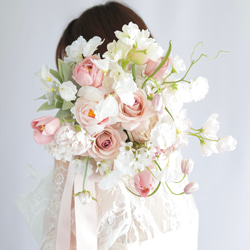 【再販受注】ふんわりエレガント/ナチュラル/エアリーブーケ/ウエディングブーケ/高品質造花/アーティフィシャルフラワー ブーケ SARIE ...