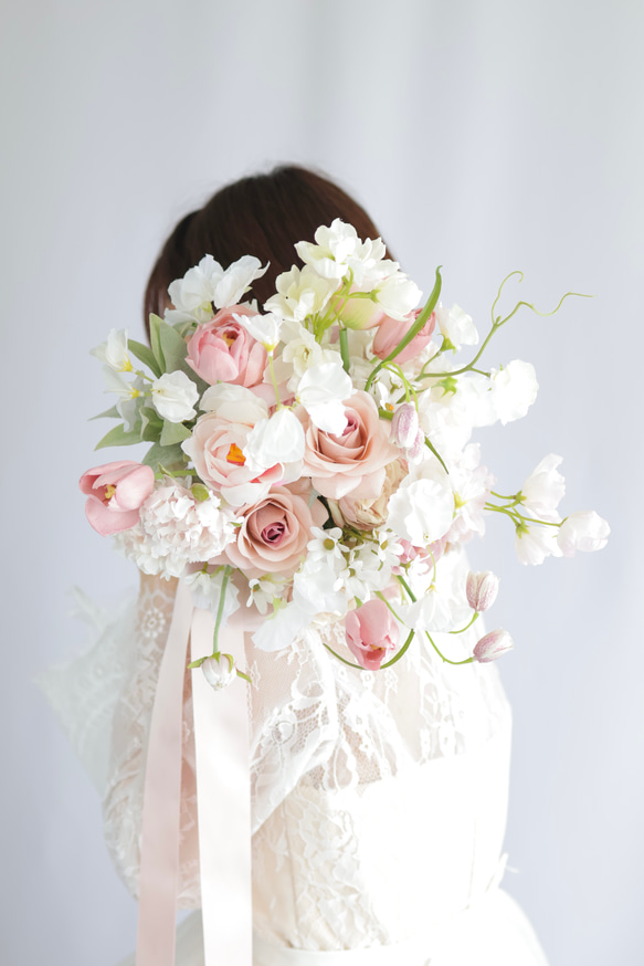 【再販受注】ふんわりエレガント/ナチュラル/エアリーブーケ/ウエディングブーケ/高品質造花/アーティフィシャルフラワー ブーケ SARIE ...