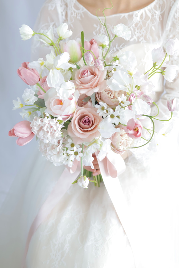 【再販受注】ふんわりエレガント/ナチュラル/エアリーブーケ/ウエディングブーケ/高品質造花/アーティフィシャルフラワー ブーケ SARIE ...