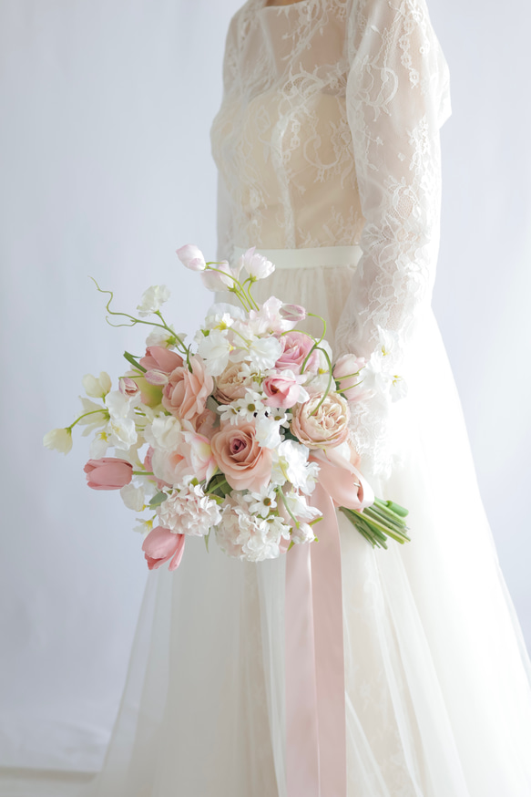 【再販受注】ふんわりエレガント/ナチュラル/エアリーブーケ/ウエディングブーケ/高品質造花/アーティフィシャルフラワー ブーケ SARIE ...