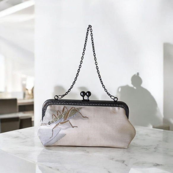 アンティーク夏帯リメイクがま口バック/秋の虫/麻帯/和装バッグ/スマホ入ります/小さめバッグ/パーティーバッグ ハンドバッグ いろり 通販 ...