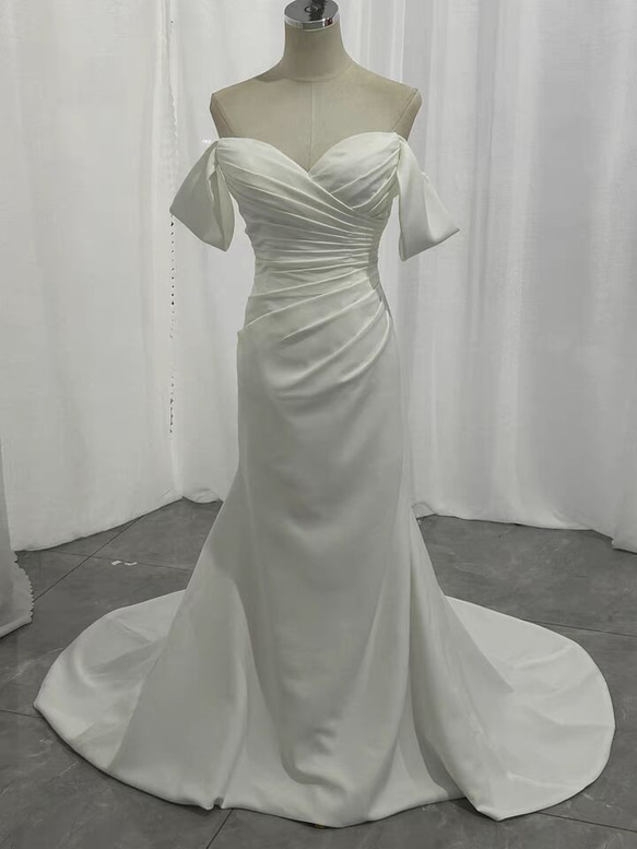 ウェディングドレス オフショルダー マーメイド くるみボタンファスナー トレーン 結婚式 ドレス ARY WEDDING(エリー) 通販 ...