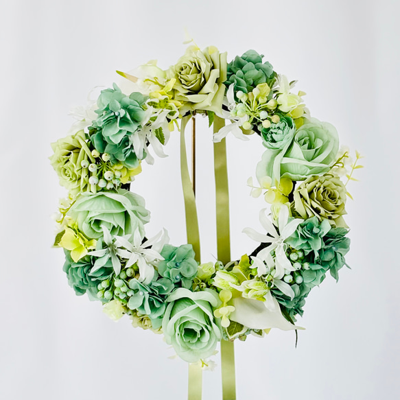 アップルグリーンローズのフレッシュリース | Apple Green Rose Fresh Wreath アートフラワー jardinier ...