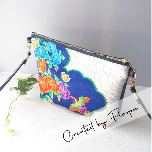 【西陣織】和モダンな刺繍クラッチショルダーバッグ｜雲取り花鳥文 ショルダーバッグ Floopa 通販 19257298｜Creema(クリーマ)