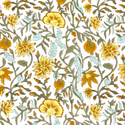 【50cm単位】ホワイトイエローマスタードフラワー 片耳ボーダー付き インド ハンドブロックプリント生地 生地 MICALA ミカラ 通販 ...