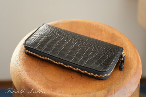 一点もの《LEO》ラウンドジップロングウォレット スリム ブラック 長財布 KIKUCHI LEATHER 通販 19290519 ...