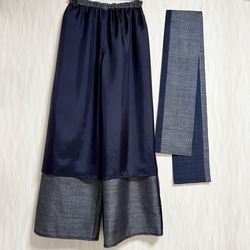 藍亀甲大島紬＊股下71cmワイドパンツ＋ストール＊裏地付き＊着物リメイク キュロット・ワイドパンツ motoiiot 通販 19296196 ...