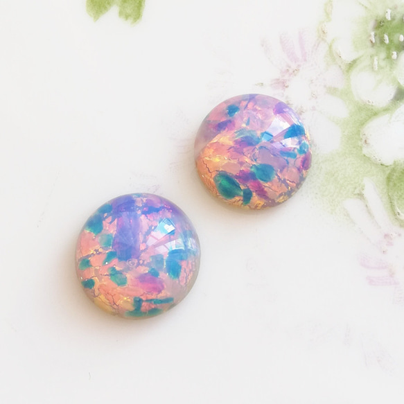 【1個】ヴィンテージ ドイツ ピンクファイヤーオパール ガラス カボション ラウンド 13mm/PB3455 ビジュー・クリスタル Not ...