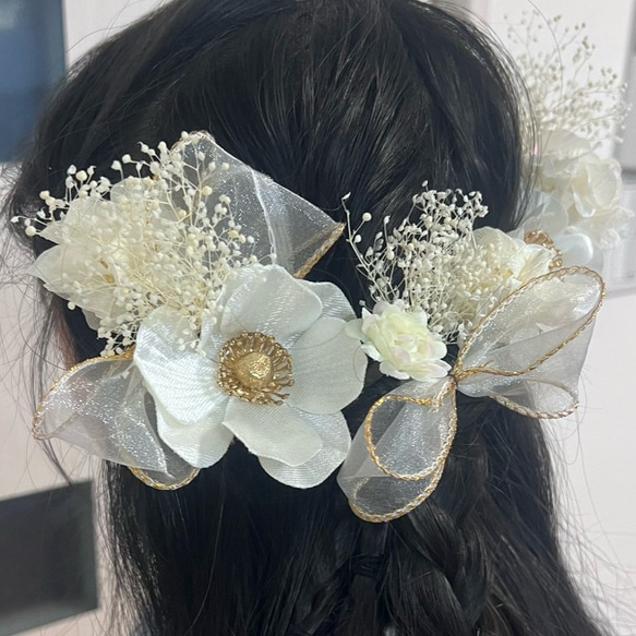 hr49 髪飾り 卒業式 結婚式 入学式 発表会 リボン 小学生 袴 かすみ草 あじさい アネモネ ヘアピン lupine 通販 ...