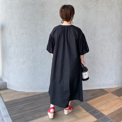 小柄S リネンコットン♡バスト110㎝ 超ゆったり&着やせ♡お袖レースコンビワンピース 黒 KMC-765 537487 ワンピース keep ...