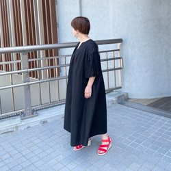 小柄S リネンコットン♡バスト110㎝ 超ゆったり&着やせ♡お袖レースコンビワンピース 黒 KMC-765 537487 ワンピース keep ...