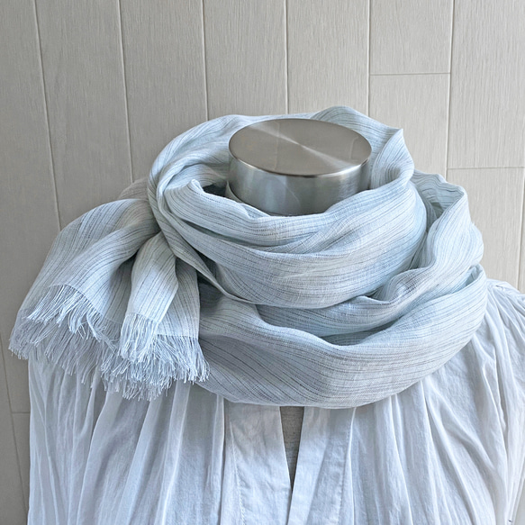 秋冬 上質ベルギーリネンのストール ストライプ ベビーブルー ストール Deco de R 通販 19332201｜Creema(クリーマ)