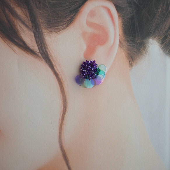 『Beadspan round 粒々 』（紫陽花・パープル）イヤリング/ピアス【受注】 イヤリング・ノンホールピアス Beadspan 通販 19343500｜Creema(クリーマ)