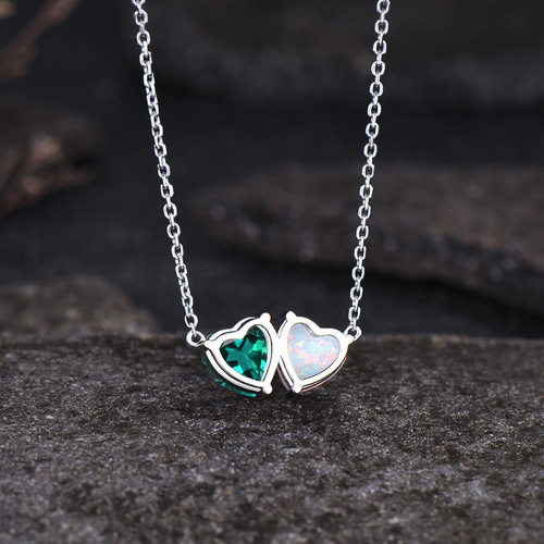 ハートネックレス 5月の誕生石 グリーンエメラルドネックレス 10月の