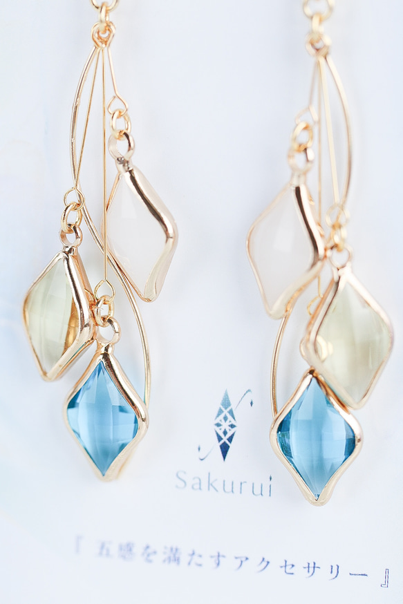 【365日企画】6/8誕生日カラー 『茉莉花（ジャスミン）』-月読の涙- ガラスアクセサリー イヤリング・ノンホールピアス さくるい ...