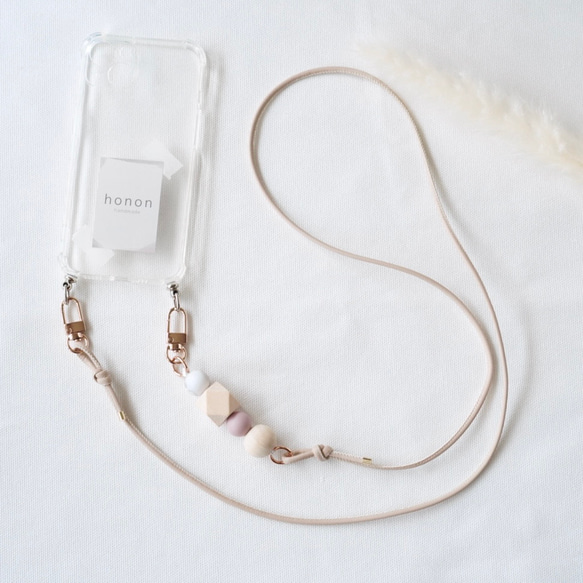 くすみカラーのスマホショルダーストラップ【ローズブラウン＆ベージュ】｜長さ調節可能 ネックストラップ honon 通販 19347192 ...