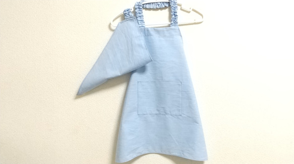 ☆1セット限定特価☆【腰回り選択可】110cm 綿ポリ 無地 New（ブルー）子供用エプロン・三角巾セット その他入園グッズ ...