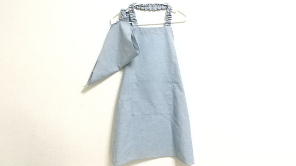 ☆1セット限定特価☆【腰回り選択可】140cm 綿ポリ 無地 New（ブルーグレー）子供用エプロン・三角巾セット その他入園グッズ ...