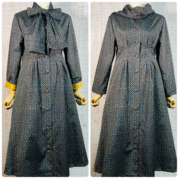 正絹大島紬＊花亀甲模様リボンタイ＆タックワンピースM～L ワンピース うさくんの着物リメイクのお店 通販 19351568｜Creema(クリーマ)