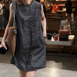 【注文製作 】リネンストチェックスリーブレスワンピース｜通気性良し 着痩せAライン ワンピース Sayuki 通販 19351592 ...