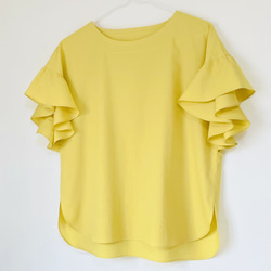 再販 ️ワッシャーコットン選べるカラー 大人素敵なフリル袖のブラウスミモザイエロー ブラウス jijikaka 通販 19351723 ...