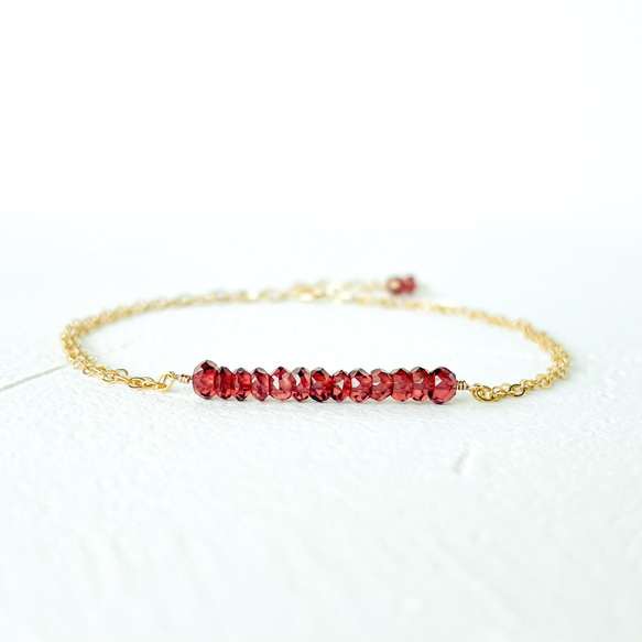 ガーネット 14kgf 2連ゴールドチェーン ブレスレット｜赤い天然石 誕生石 華奢 上品 真紅 レッド ご褒美 ギフト ブレスレット イシト ...