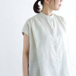 快適キチンと見え リネン フレンチスリーブバンドカラーブラウス （シャンブレーアイスグリーン）TP42 ブラウス alin 通販 ...