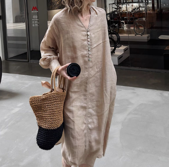 【注文製作 】ラミー麻ビッグサイズ ロングワンピースVネック 着痩せ ゆったり ワンピース Sayuki 通販 19353136｜Creema ...