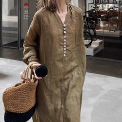 【注文製作 】ラミー麻ビッグサイズ ロングワンピースVネック 着痩せ ゆったり ワンピース Sayuki 通販 19353136｜Creema ...