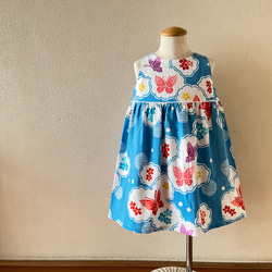 子供 浴衣地ひかえめフレアーワンピース 注染ちょうちょ（紺地） 80～130〈受注製作〉 子供服 machibari 通販 19354153 ...