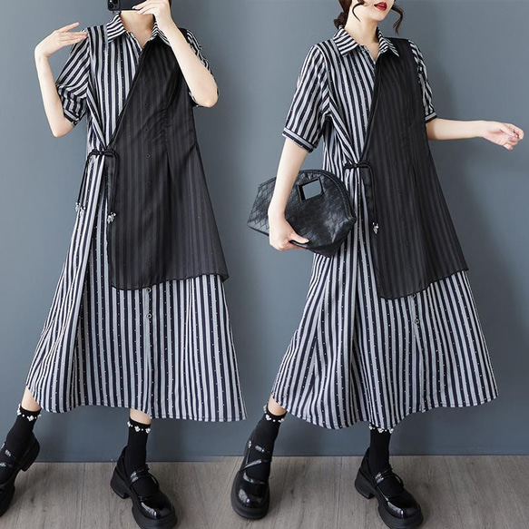 大きいサイズ ワンピース ストライプレディース 春夏 新品 半袖 レースアップ チュニック 大きいサイズ姫屋⭐️送料無料 通販 ...