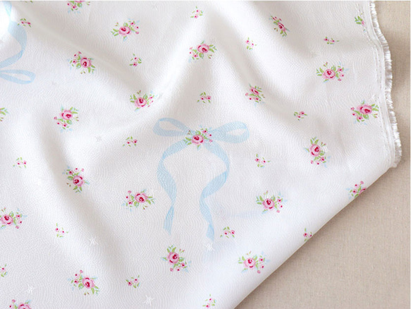 韓国製 大幅 ひんやり ビスコースレーヨン生地 リボンローズ Viscose Rayon Ribbon Rose 生地 Kankokukizi ...