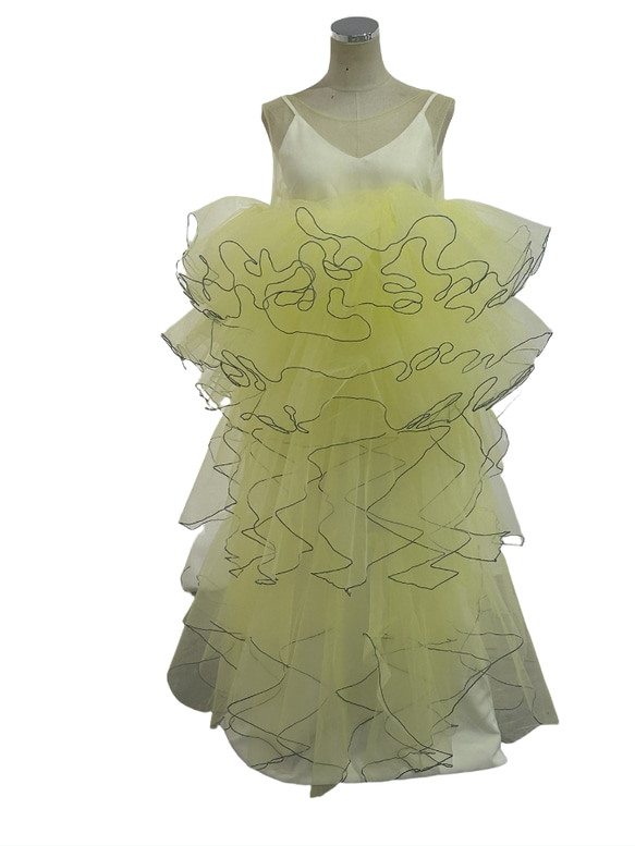 カラードレス ツーピース 黄色い ラッフルフリル デザイン感 ソフトチュール 床付く 前撮り ドレス originaldress 通販 ...