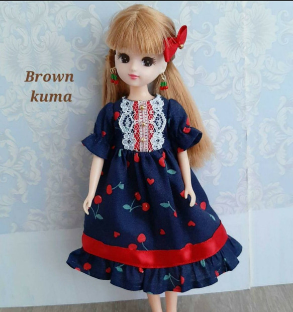 ドール服 さくらんぼワンピース ネイビー その他人形 Brown kuma 通販 19402097｜Creema(クリーマ)