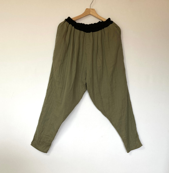 Wガーゼのスリムなサルエルパンツ カーキグレー ロングパンツ cm 通販 19404673｜Creema(クリーマ)