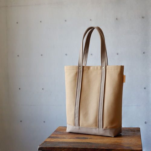 A4縦型トート◇ミディアムベージュ×モカ | 倉敷帆布 トートバッグ myu