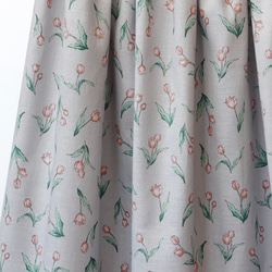 チューリップ柄 綿麻ギャザースカート（ライトグレー）リネン 麻 ロング マキシ ポケット フレアスカート アメノハ 洋裁店 通販 ...