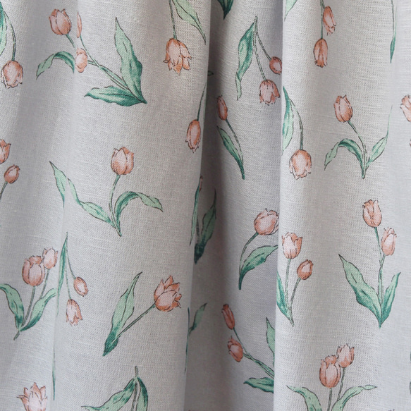 チューリップ柄 綿麻ギャザースカート（ライトグレー）リネン 麻 ロング マキシ ポケット フレアスカート アメノハ 洋裁店 通販 ...