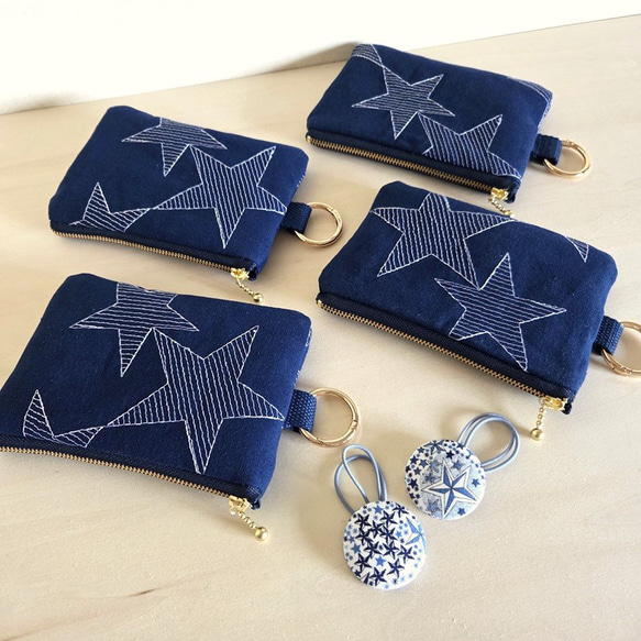 7個限定 星の刺繍 カラビナポーチ＆へアゴム 七夕2005 ネイビー リバティアデラジャ ポーチ 花るり 通販 19417468｜Creema ...
