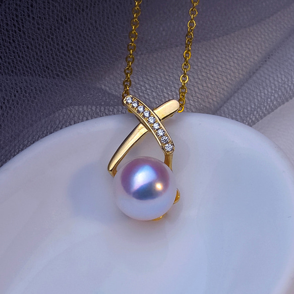 【ラコルセア】天然日本産7-9.5mmアコヤ真珠ペンダントネックレス、天球儀、18金ゴールドダイヤモンド ペンダントトップ La Corser ...